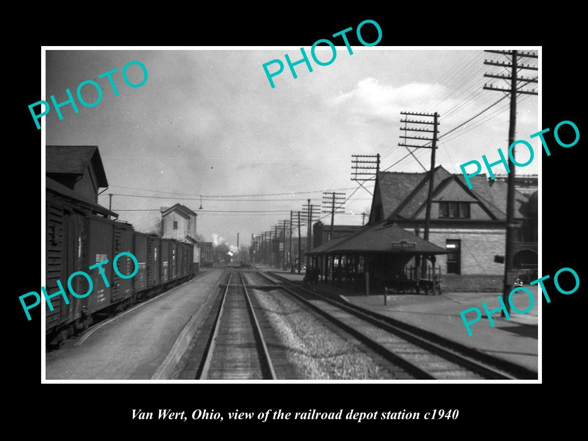 OLD POSTCARD SIZE PHOTO OF VAN WERT OHIO THE RAILROAD DEPOT STATION ...
