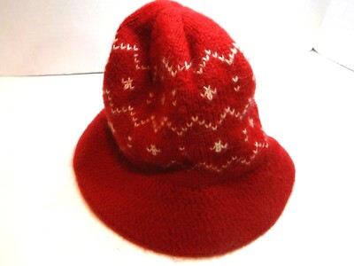 Red Knit Hat 360° Felted Brim A+ Quality White Accents 20 ...