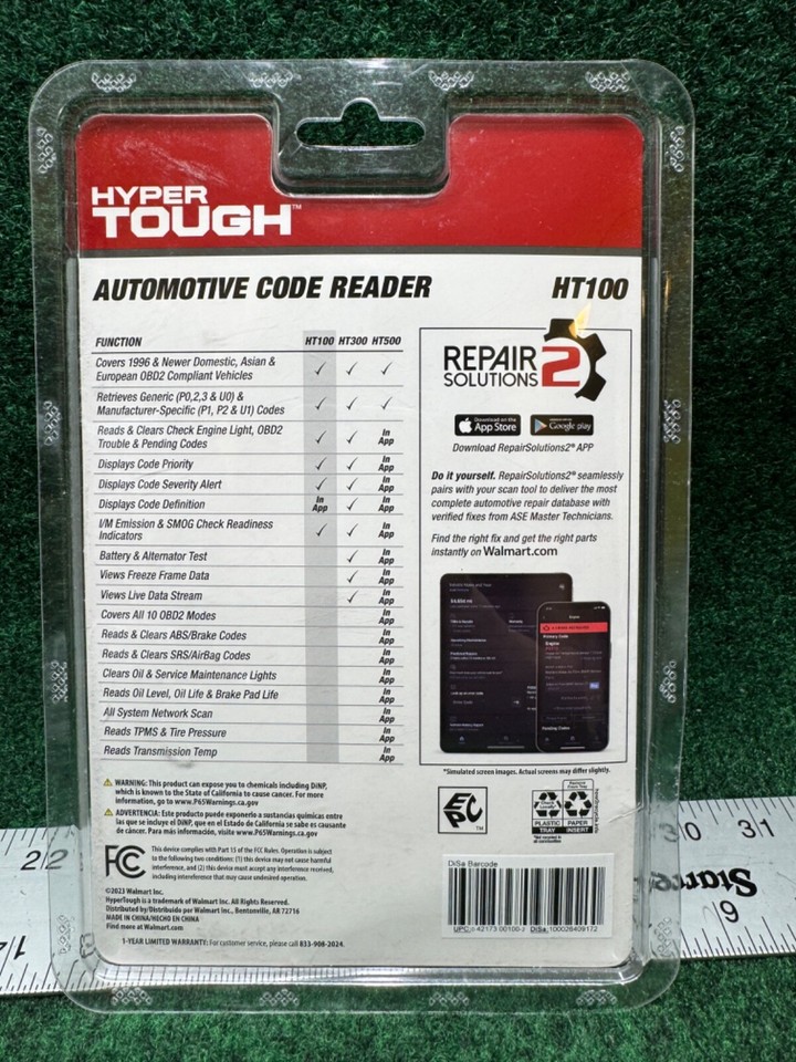 Hyper Tough HT100 Code Reader, 1996 & Newer OBD2 Vehicles, Free Fix ...