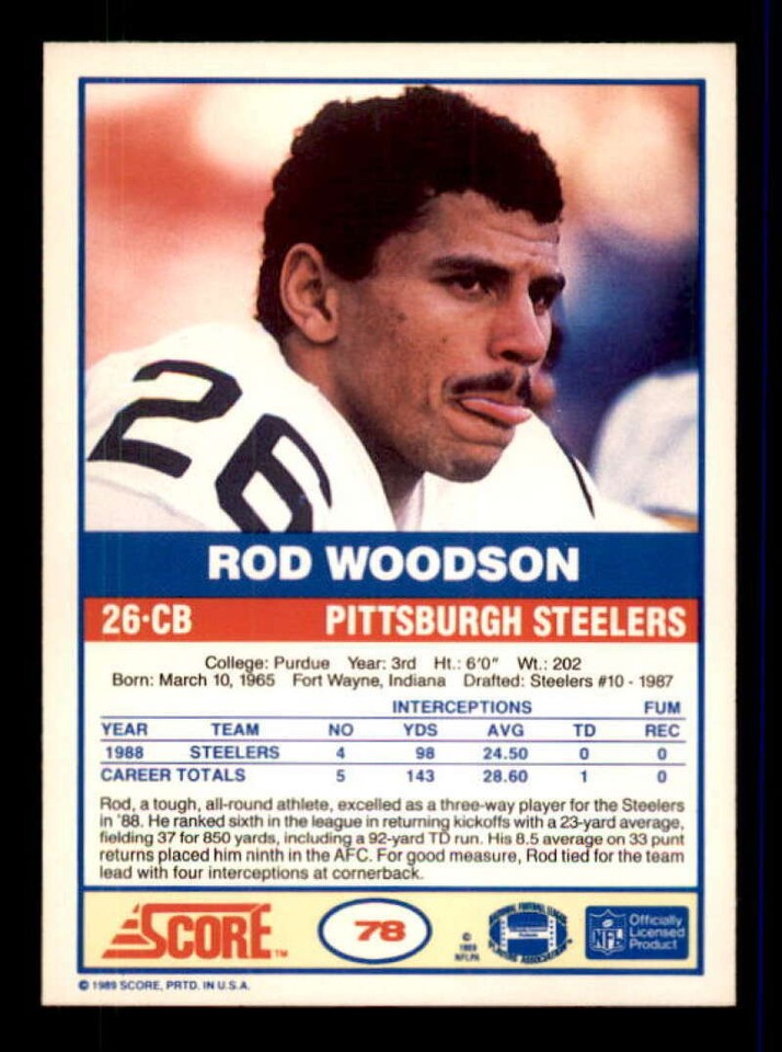 Rod Woodson Rookie Card 1989 Score #78 | eBay