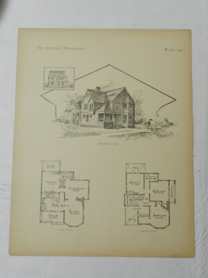 1886, Architectural Plate #134, House & Floor Plan from "The Builders ...