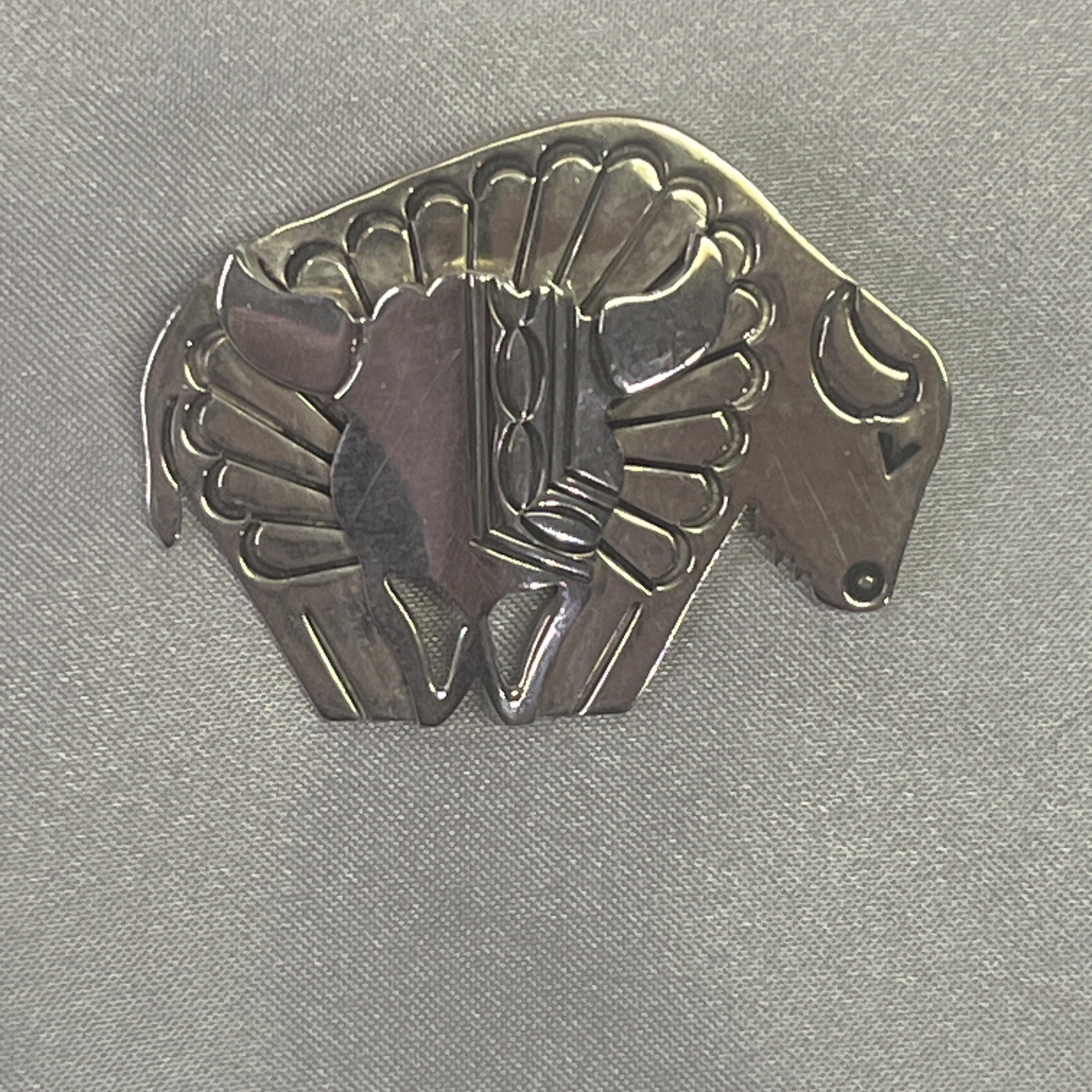 NAVAJO Allison Snowhawk Lee Sterling Silver Buffalo Skull Brooch Pin ...