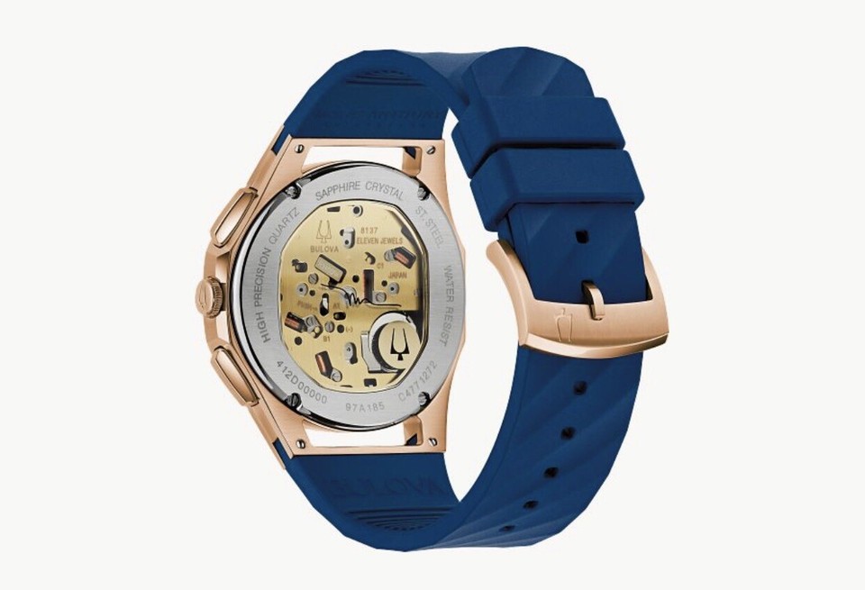 Bulova CURV Marc Anthony Blue Rubber Rose Gold Chronograph 44mm Watch ...