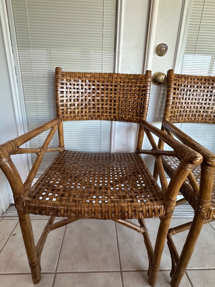 Set of 2 Bamboo & Rattan Director’s Armchairs – McGuire Style – Rawhide ...