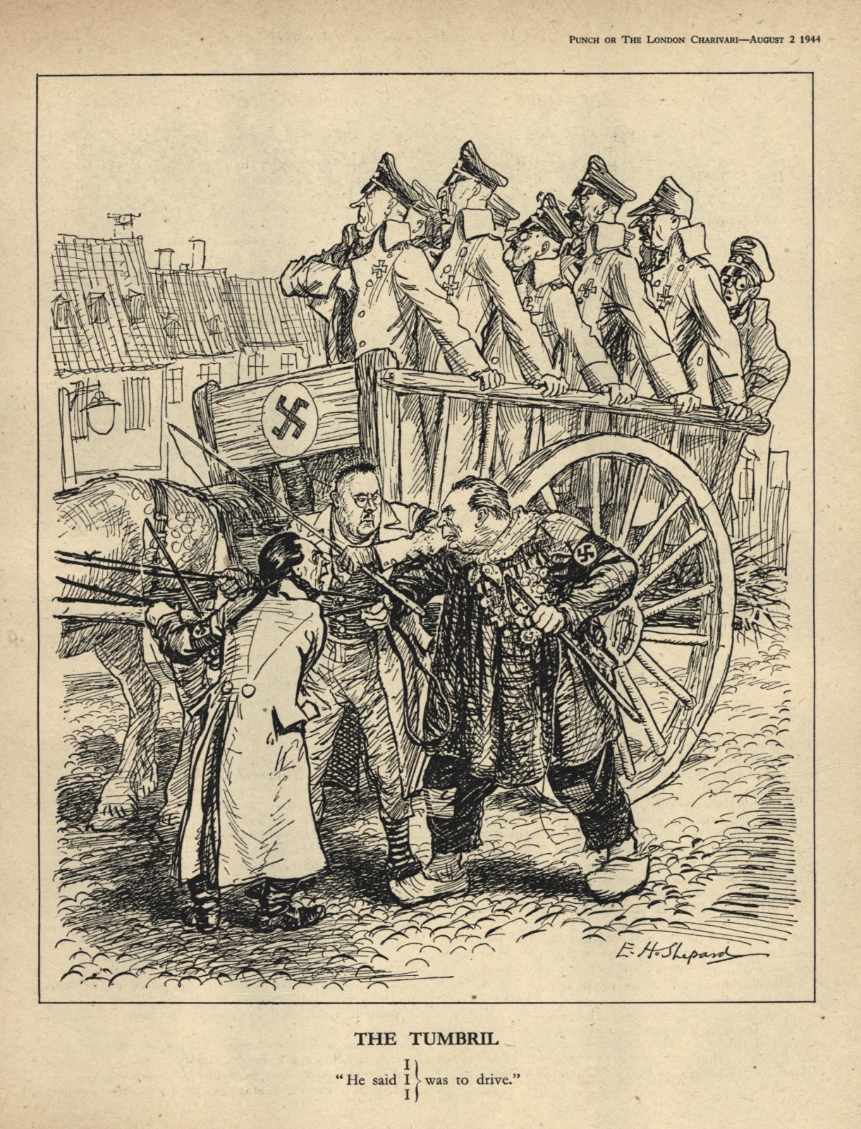 VINTAGE WW 2 CARTOON - NAZI TUMBRIL [TUMBREL] HIMMLER- GORING ...