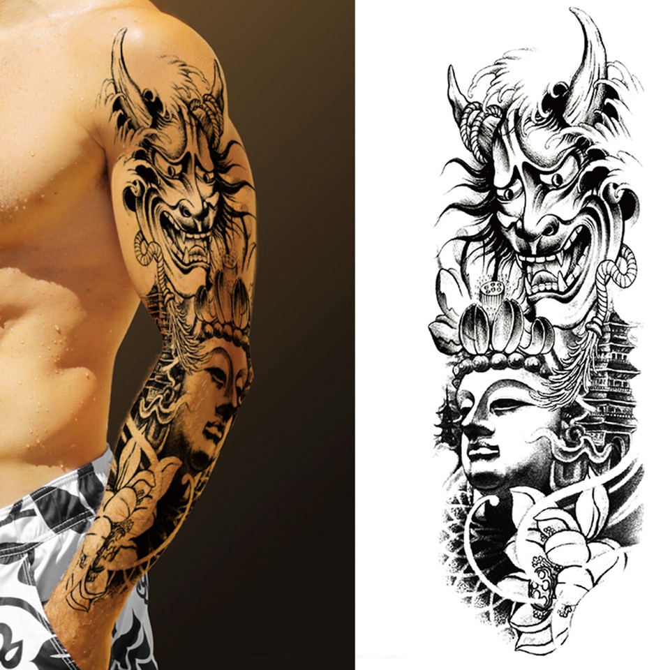 10 Sheets Fake Temporary Tattoo Large Full Arm Sticker Waterproof Long ...