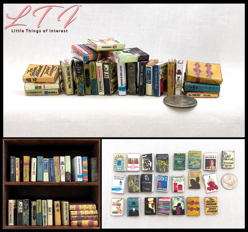MODERN CLASSIC BOOKS Set of 22 Prop Books in Dollhouse Miniature 1:12 ...