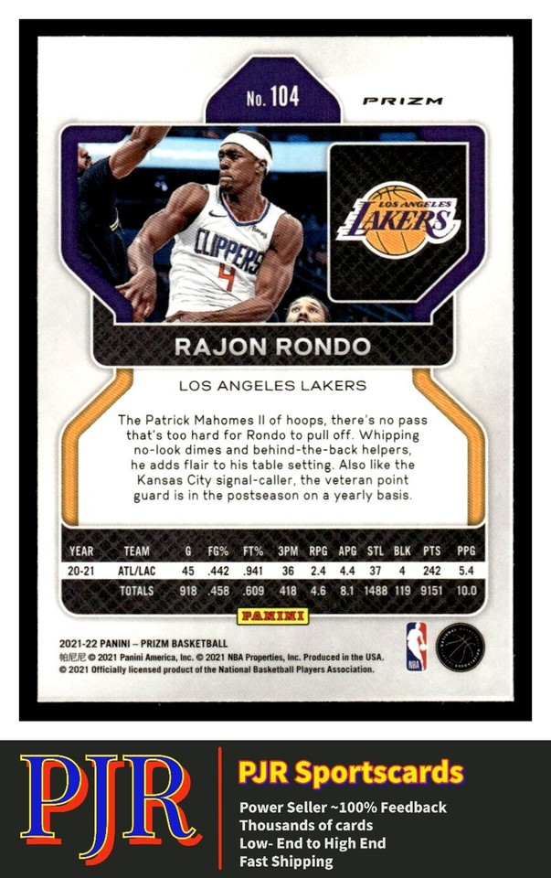 2021 Panini Prizm #104 Rajon Rondo Los Angeles Lakers Silver | eBay
