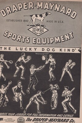 1946 D&M Draper Maynard Baseball Sports Equipment Lucky Dog 1940s Print ...