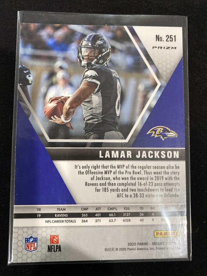 2020 Panini Mosaic Football Lamar Jackson Pro Bowl #251 SILVER PRIZM ...