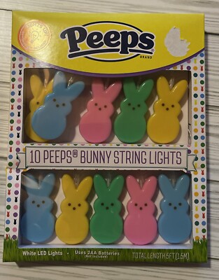 NEW! Peeps Bunny LED Easter String Lights Decor Bunnies - 10 Ct, Batt ...