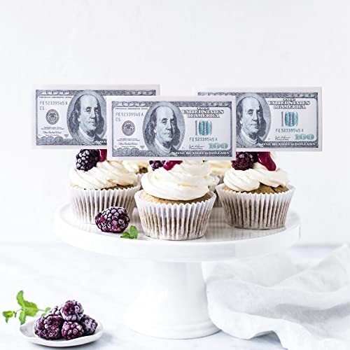 50 PCS Edible 100 Dollar Bill Image Cupcake Toppers Made of Wafer Paper ...