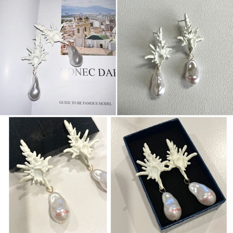Fashionable Pearl Pendant Earrings Blood Sea Theme Conch Drop Earring ...