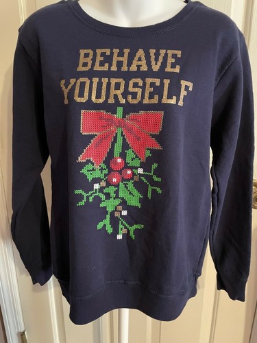 Ugly Christmas Sweater Sweatshirt Size M Behave Yourself | eBay