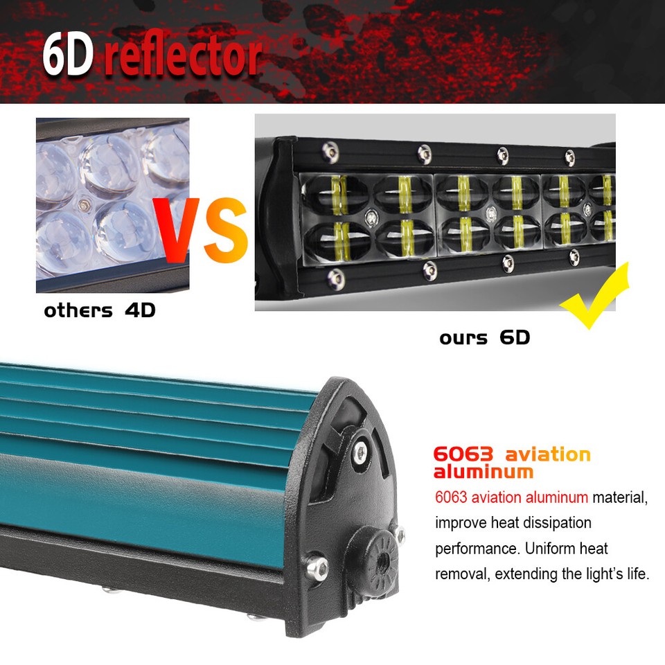 22" inch 2000W Led Light Bar 2-Row Spot Flood Combo Work Lamp Boat ...