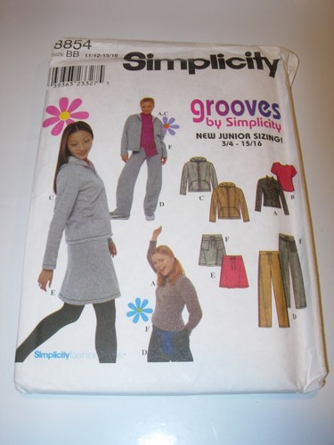 GIRLS UNCUT SIMPLICITY 8854 SEWING PATTERN JACKET PANTS SKIRT SIZE 11/ ...