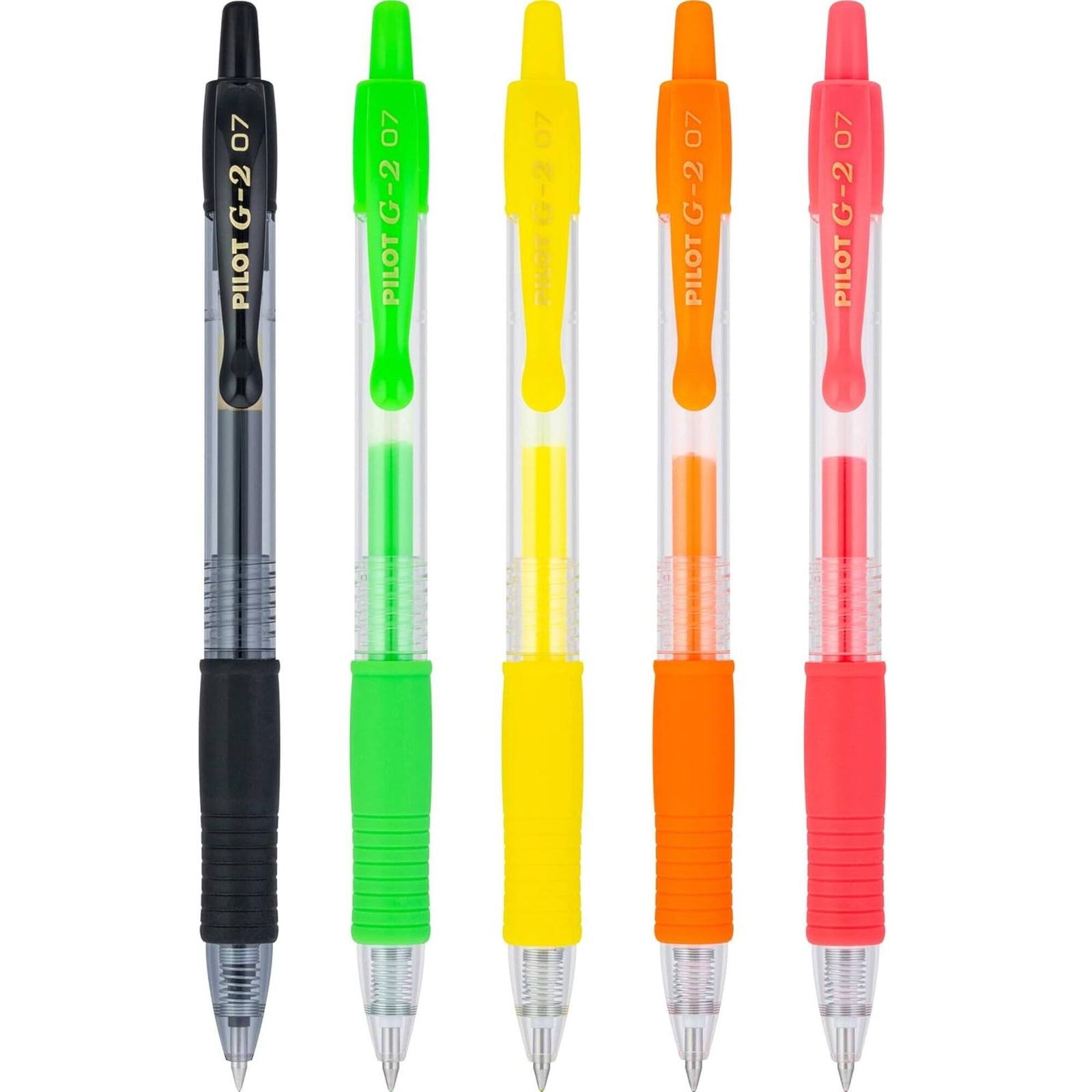 Pilot Gel Pen G2 Assorted Neon Ink Fine 0.7 mm Retractable, Pack of 5 ...