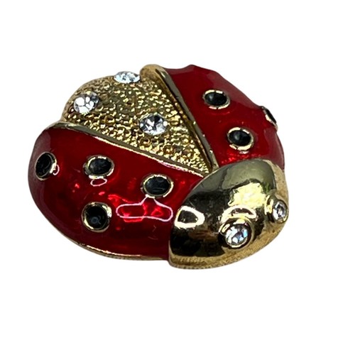 AAI Ladybug Brooch Pin Red Enamel Gold Tone Rhinestones Ladybird Beetle ...