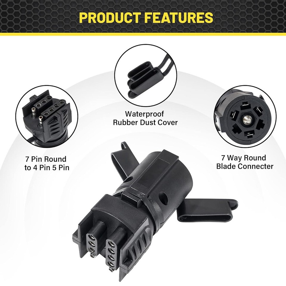 7 Way Round to 4/5 Pins Flat Trailer Adapter Wiring Plug For Truck RV ...