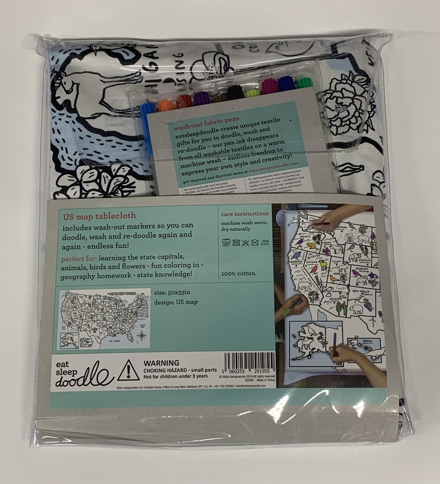Educational Eat Sleep Doodle United States Map Table Cloth Color & Wash ...