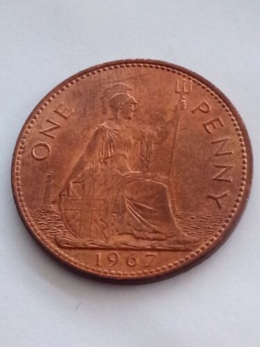 1967 Great Britain one Penny KM# 897 1p Queen Elizabeth II lucky coin ...