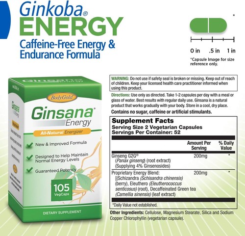 BodyGold Ginsana Energy | Panax Ginseng Extract w/Energizing Herbal ...