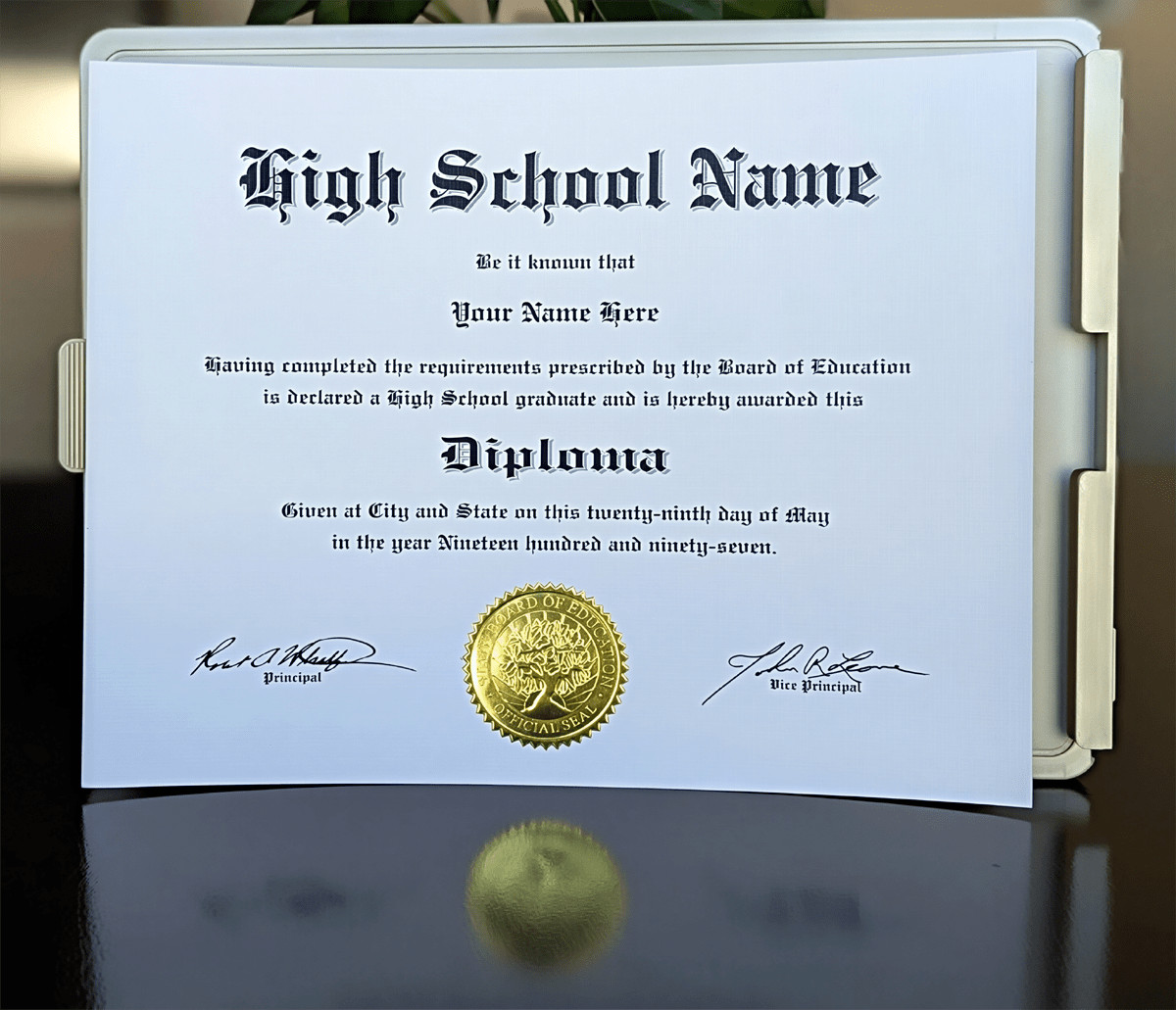 Personalized High School Diploma with Raised Gold Foil Seal, New