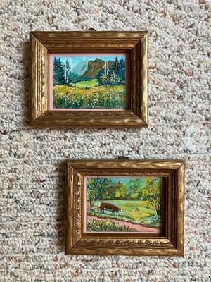 Pair (2) 2025 Original ACEO Acrylic Paintings, VTG Gold Frames ...