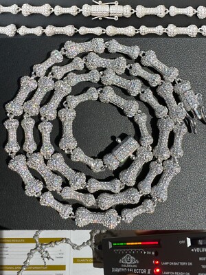MOISSANITE Real Custom Bone Link Chain Iced Hip Hop 925 Silver Death ...