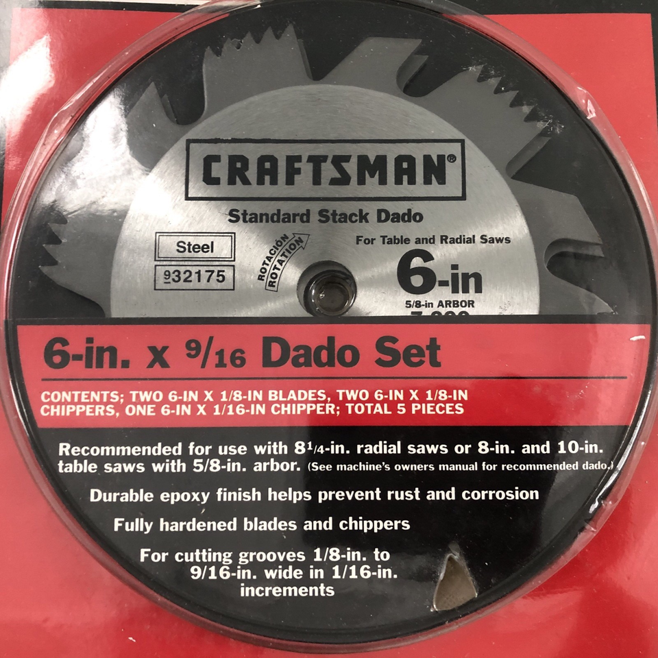 Vintage Craftsman Dado Set 932175 6" x 9/16" Blades Vintage Sears USA ...