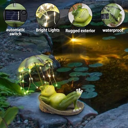 Garden Decor Outdoor Statue - Frogs Umbrella LED Waterproof Solar Frog ...