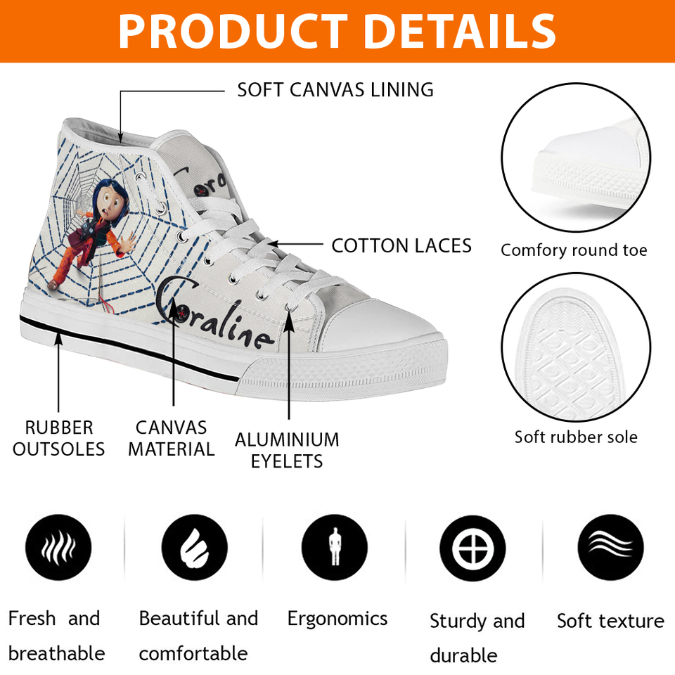 Coraline Canvas Shoes, Coraline Cartoon Movie Printed High Top Sneaker ...