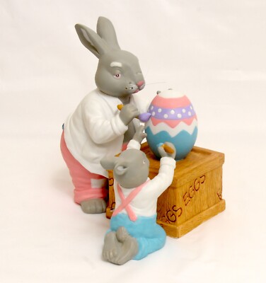 Dept 56 Easter Music Box 2 Piece Father Son Rabbits Painting Egg Taiwan ...