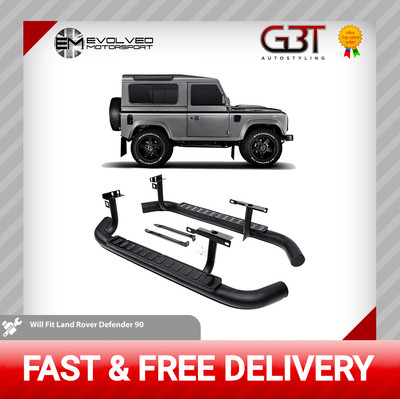 FITS LAND ROVER DEFENDER 90 SIDE STEPS TUBULAR ALL BLACK FIRE & ICE ...