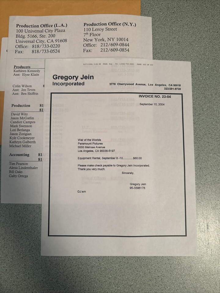 2004 War Of The Worlds Tom Cruise Movie Production Prop Paperwork Lot ...