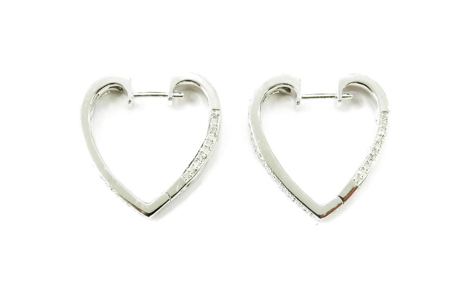 14k White Gold Diamond Heart Hoop Earrings ~ 7.0g | eBay