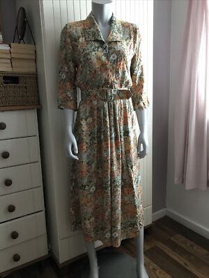 Vintage Principles Autumn Floral Long Dress With Matching Fabric Belt ...