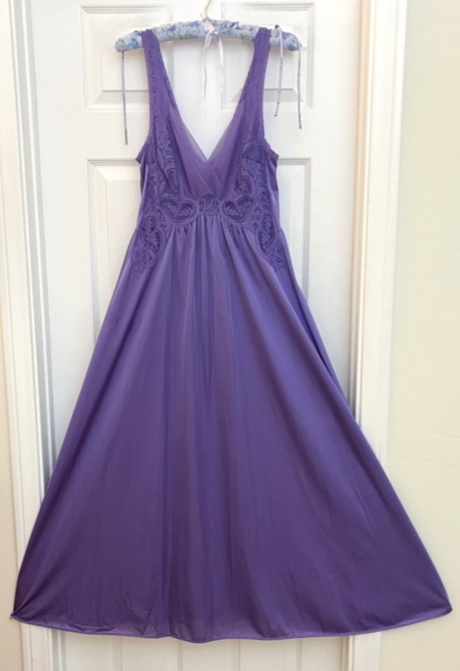 Vintage Olga 92060 Nylon Tricot Nightgown XL Violet Full Sweep Lace | eBay