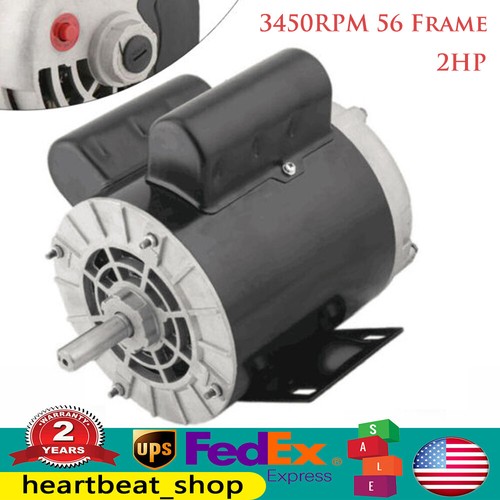 2 HP Air Compressor Duty Electric Motor 56 Frame 3450 RPM Single Phase ...