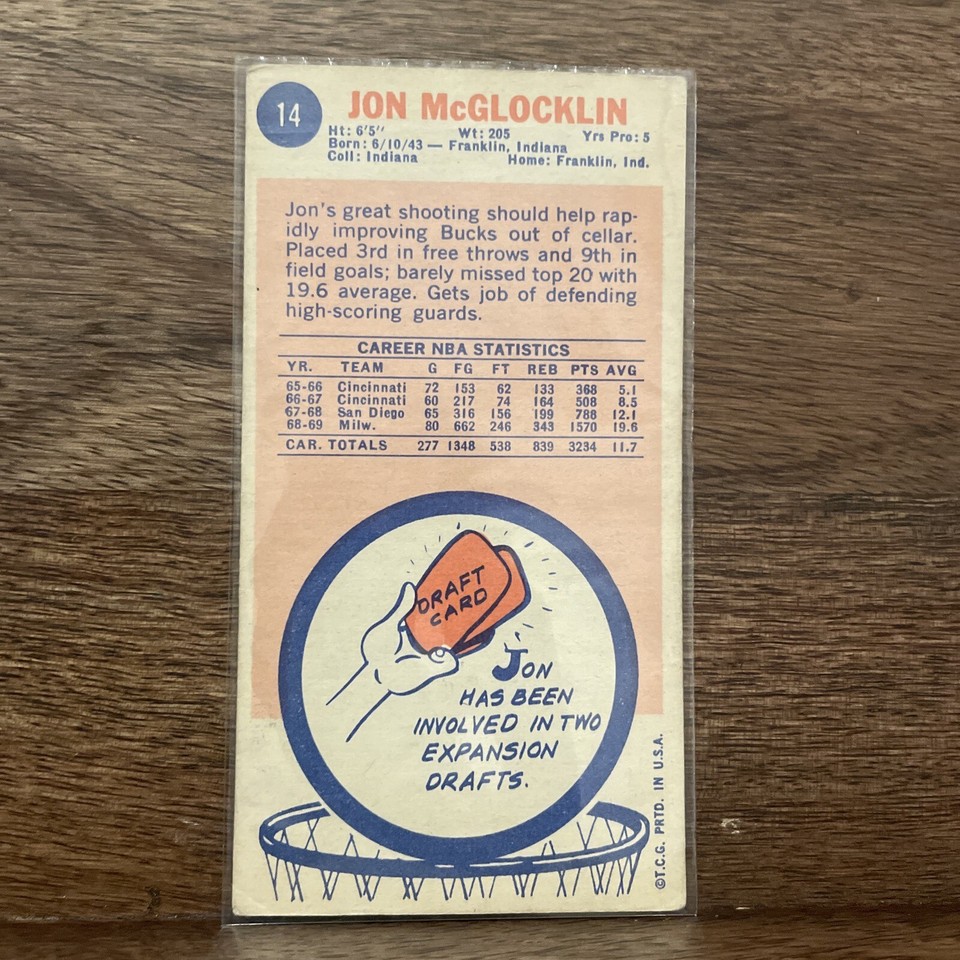 1969-70 JON McGLOCKLIN - Topps "Tall Boy" Basketball Card # 14 ...