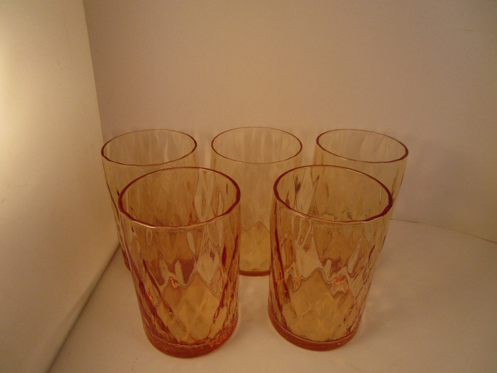 Vintage Bryce Diamond Optic Amber Glass Set of 5 Old Fashioned Glasses ...