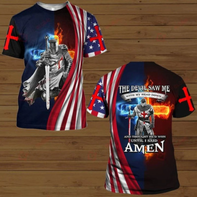 The Devil Saw Me Until I Said Amen American Flag Jesus 3D T-SHIRT ...