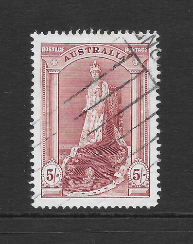 AUSTRALIA SCOTT 177 USED VF - 1938 5sh DL RED BROWN ISSUE - QUEEN ...