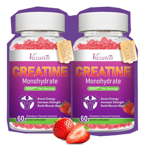 2 Pack Creatine Monohydrate Gummies for Women & Men, Sugar Free Vegan ...
