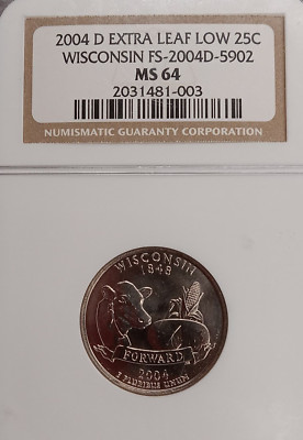 2004 D Wisconsin State Quarter NGC MS64 Extra Leaf Low TP-3691 | eBay