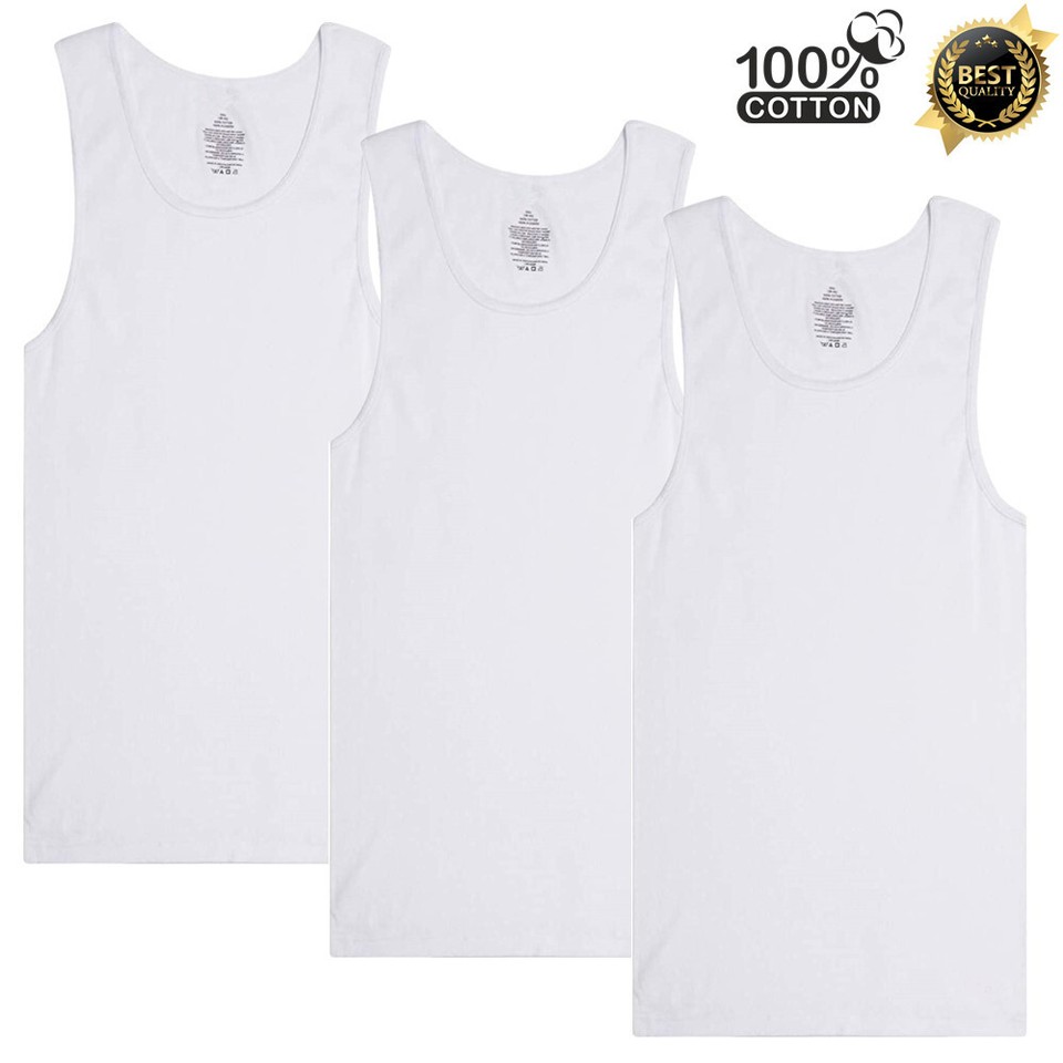 3-6 Pcs Men 100% Cotton Tank Top A-Shirt Wife-Beater Undershirt Ribbed ...