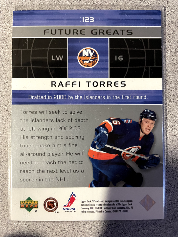 2002-03 SP Authentic Raffi Torres Future Greats Card /2003 Islanders | eBay