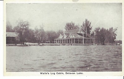 DELAVAN LAKE, INDIANA POSTCARD WAITE'S LOG CABIN View From Water ...