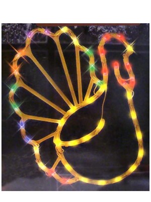 Thanksgiving 17" Yellow Red Lighted Turkey Window Silhouette Decoration ...