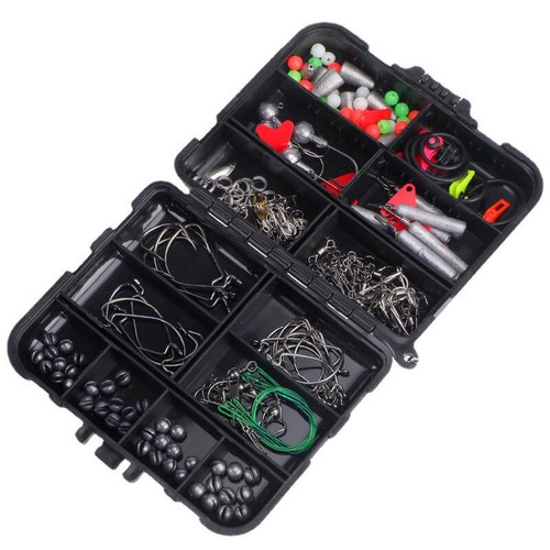 203pcs/Box Fishing Lure Kit Hooks Weights Lead Swivels Guide Rings ...